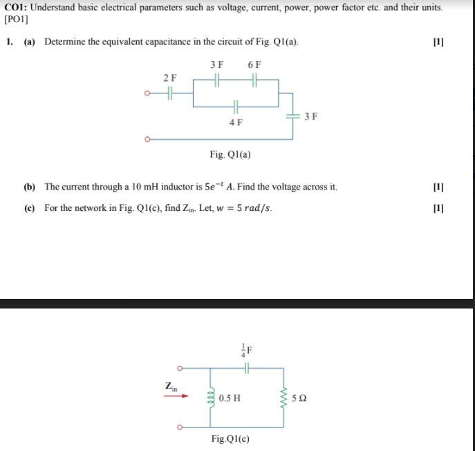 Solved CO1: Understand basic electrical parameters such as | Chegg.com