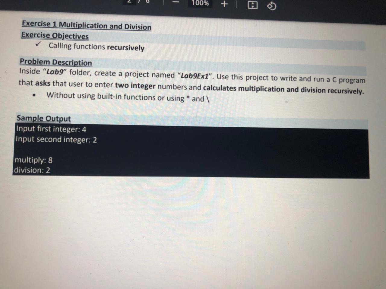 Solved - 100% + Exercise 1 Multiplication and Division | Chegg.com