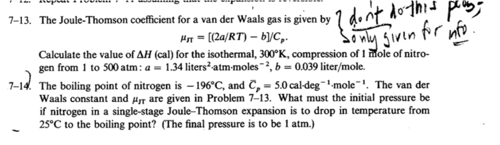 Solved 7-13. The Joule-Thomson coefficient for a van der | Chegg.com
