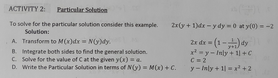 Solved ACTIVITY 2: Particular Solution To solve for the | Chegg.com