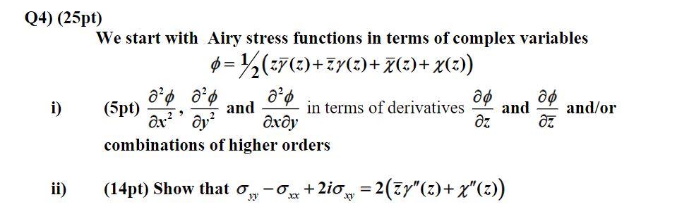 Solved Q4) (25pt) We start with Airy stress functions in | Chegg.com
