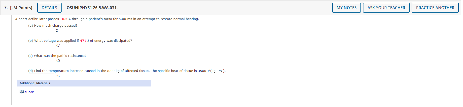 Solved 7. [-14 points) DETAILS OSUNIPHYS1 26.5.WA.031. MY | Chegg.com Solved 7. [-14 points) DETAILS OSUNIPHYS1 26.5.WA.031. MY | Chegg.com