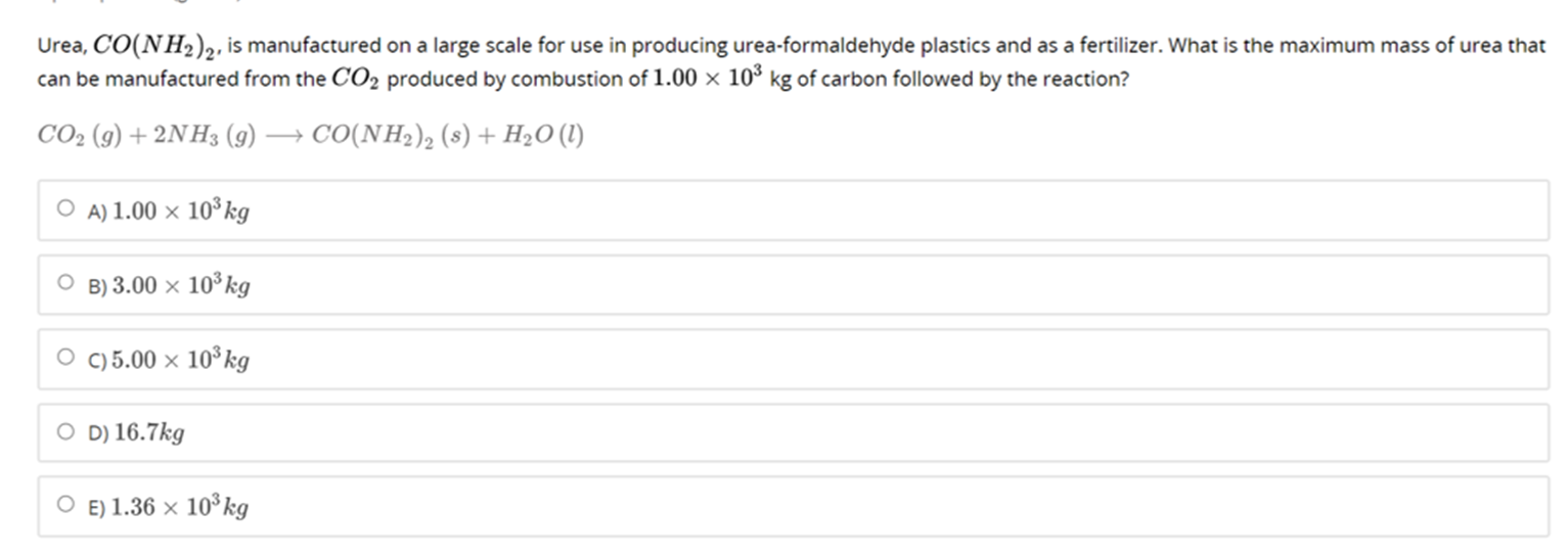 Solved Urea, CO(NH2)2, is manufactured on a large scale for | Chegg.com