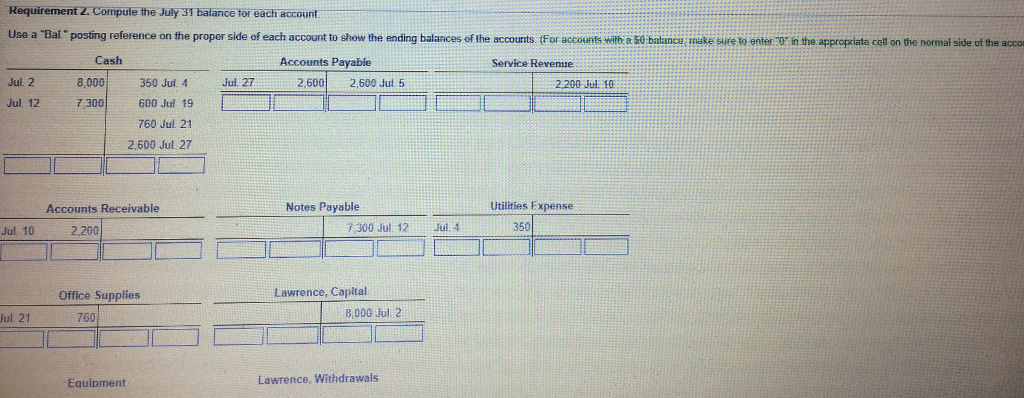 Solved Requirement 2. Compute the July 31 balance for each | Chegg.com