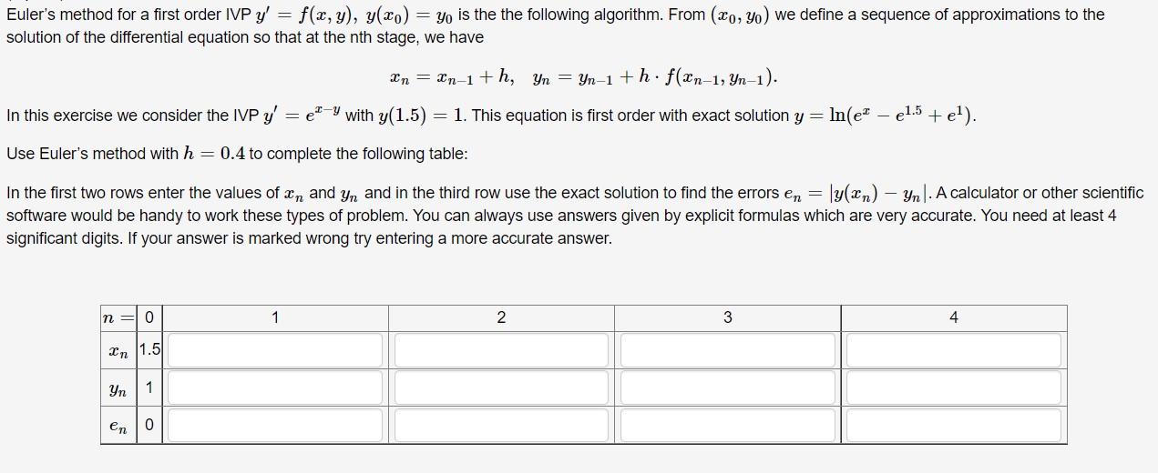 Solved Euler's method for a first order IVP y' = f(x, y), | Chegg.com