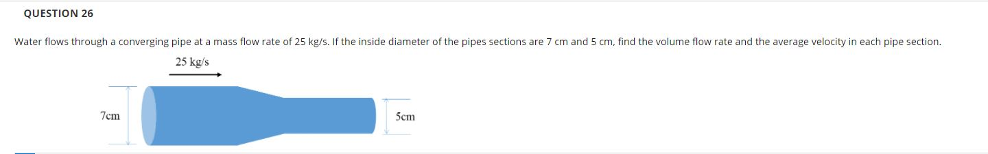 Solved QUESTION 26 Water flows through a converging pipe at | Chegg.com