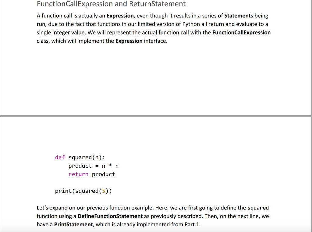 Solved I need help implementing FunctionCallExpression | Chegg.com