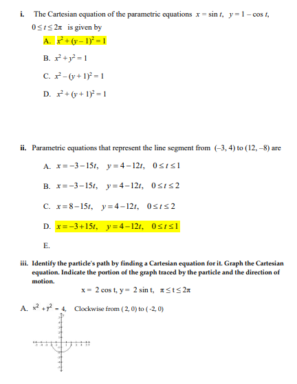 Solved i. The Cartesian equation of the parametric equations | Chegg.com