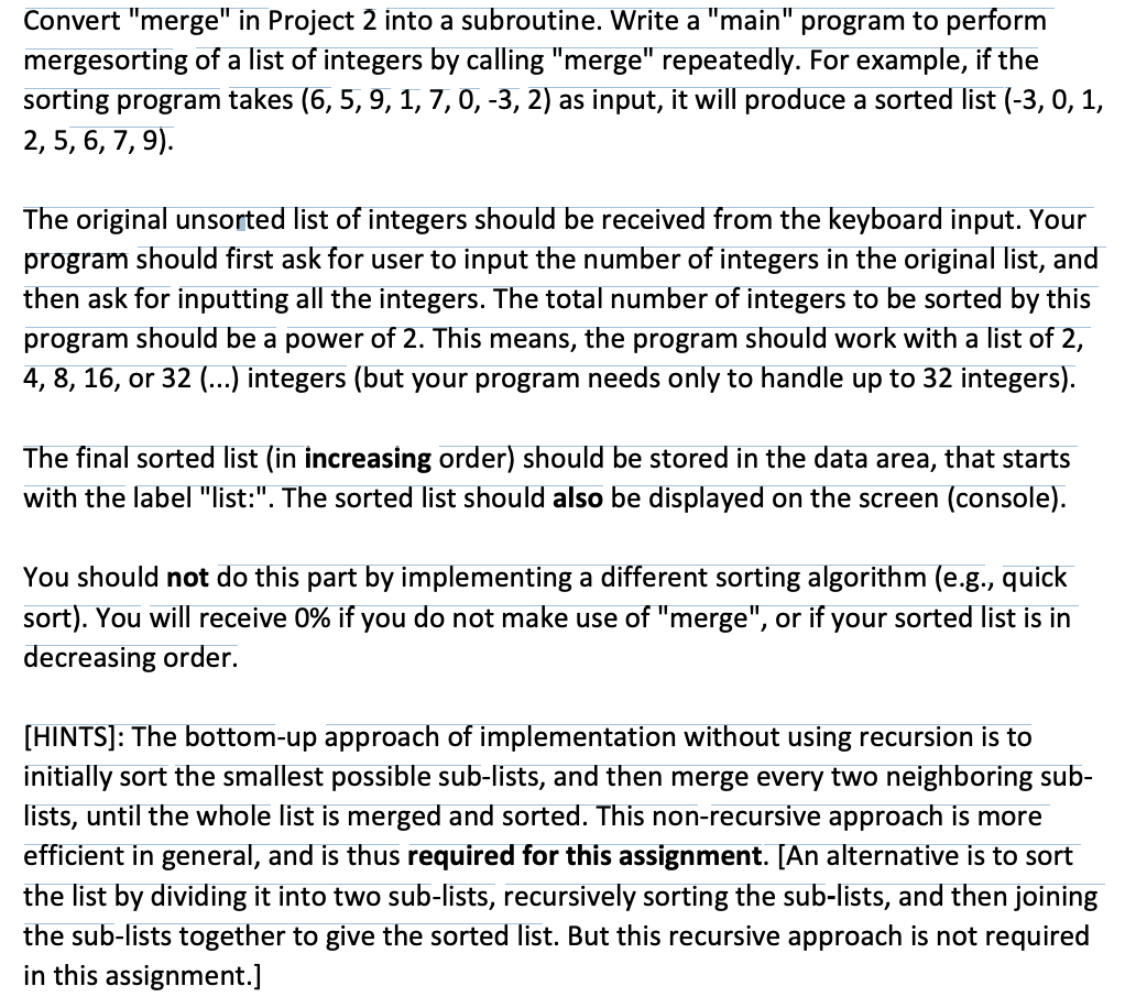 Solved # Project 2: MIPS Assembly Program to Merge Two Lists | Chegg.com