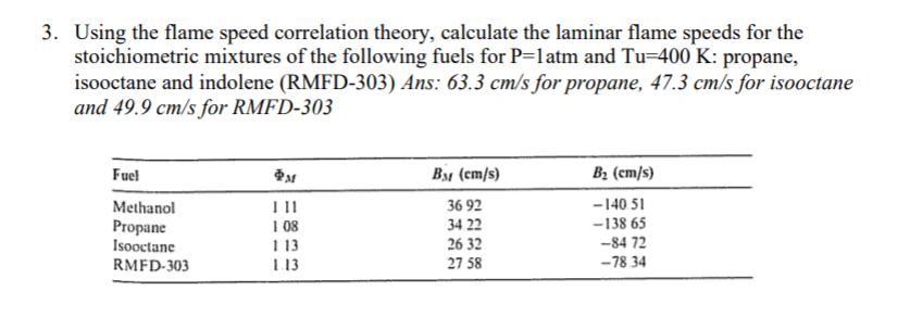 3. Using the flame speed correlation theory, | Chegg.com