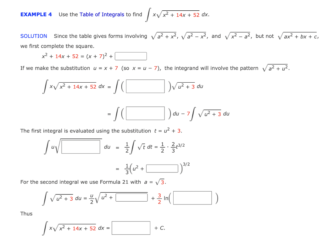 Solved EXAMPLE 4 Use the Table of Integrals to find sxv XV | Chegg.com