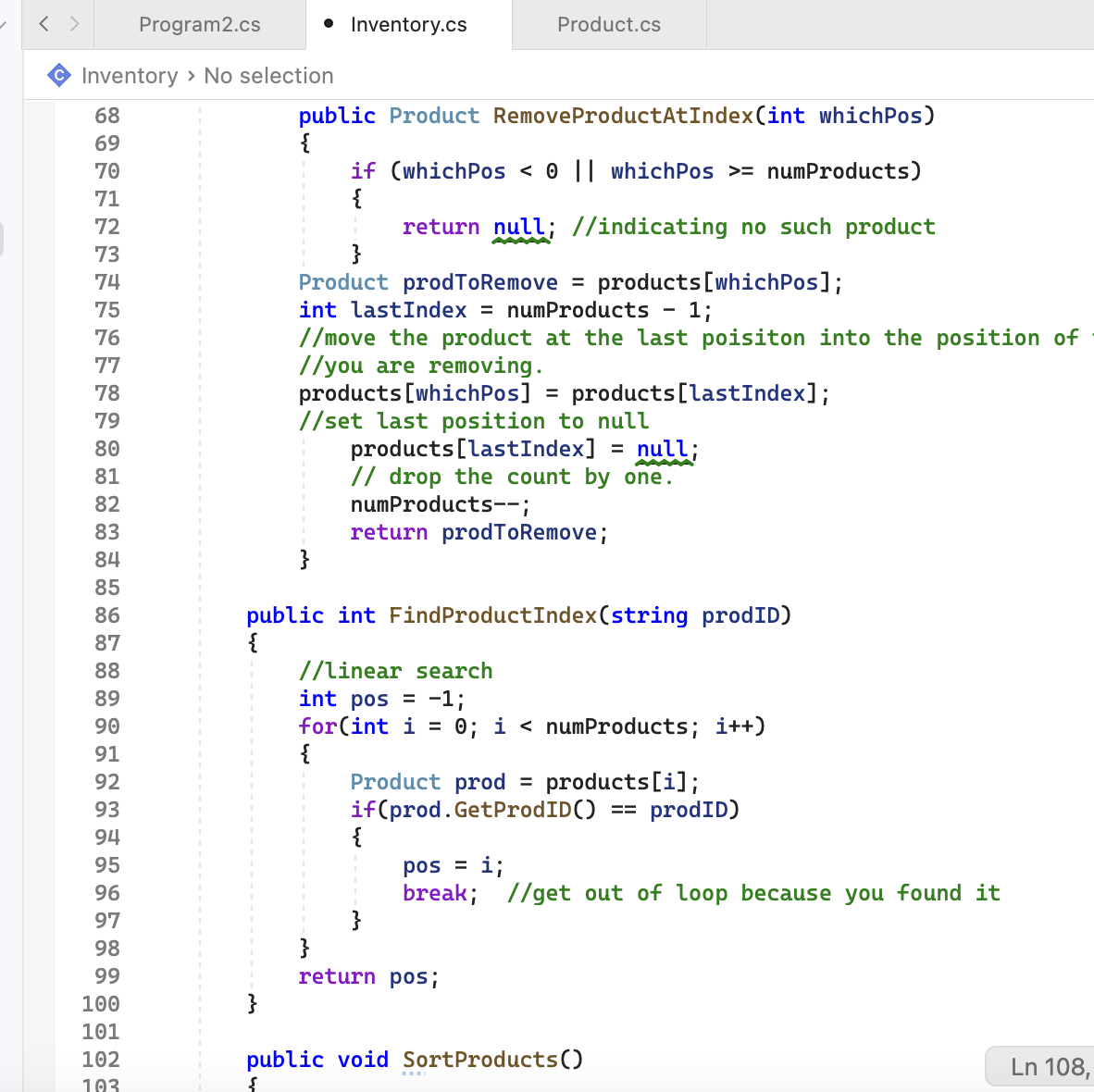 Solved No selection public Product RemoveProductAtIndex(int | Chegg.com