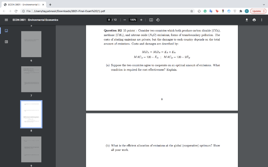 ECON 3801 - Environmental E X + c O File | Chegg.com