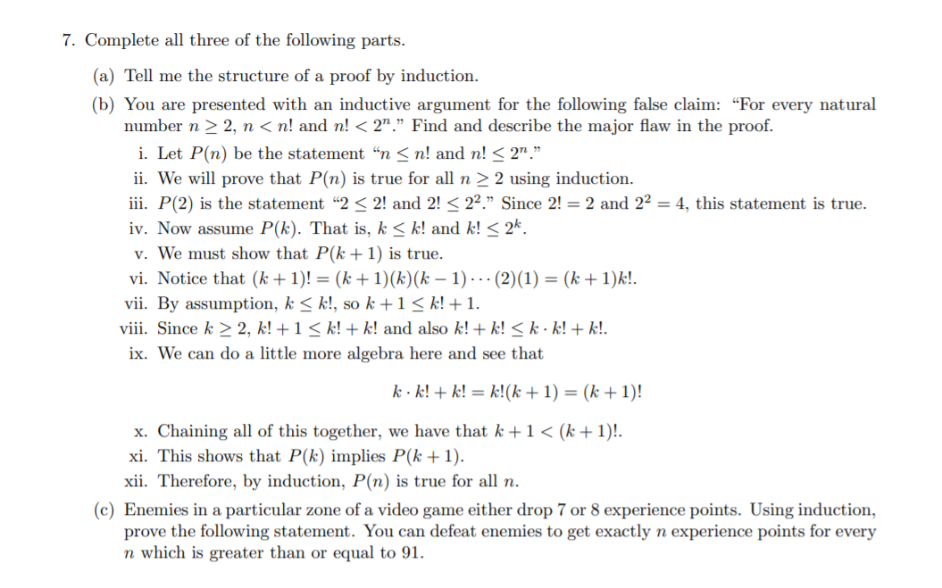 Solved 7. Complete all three of the following parts. (a) | Chegg.com
