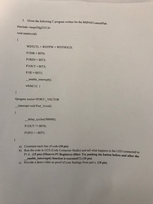 Solved 3. Given the following C program written for the | Chegg.com