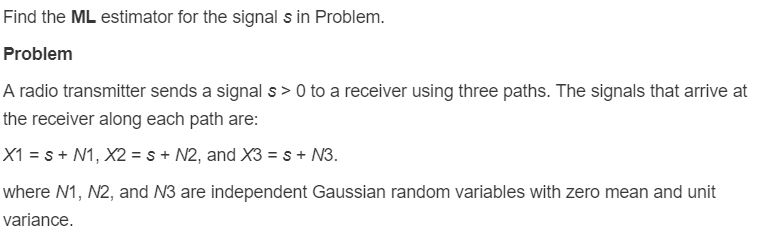 Solved Find the ML estimator for the signal s in Problem. | Chegg.com