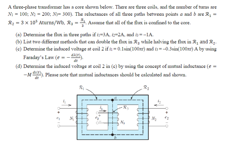 Solved A three-phase transformer has a core shown below. | Chegg.com