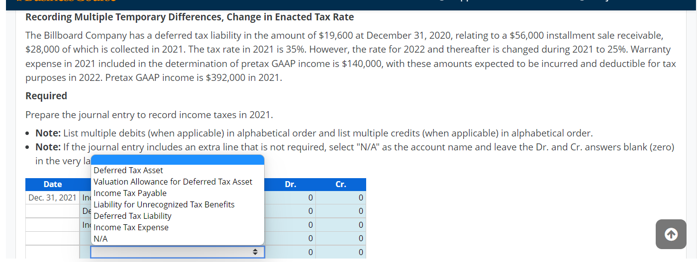 Solved Recording Multiple Temporary Differences, Change in | Chegg.com