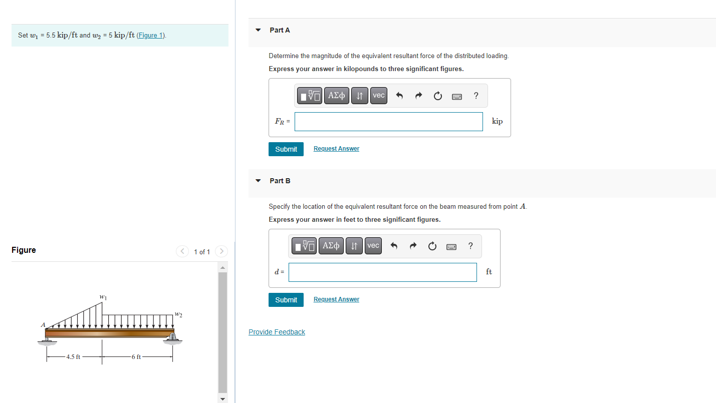 Solved Set w1=5.5kip/ft and w2=5kip/ft (Figure 1). Part A | Chegg.com