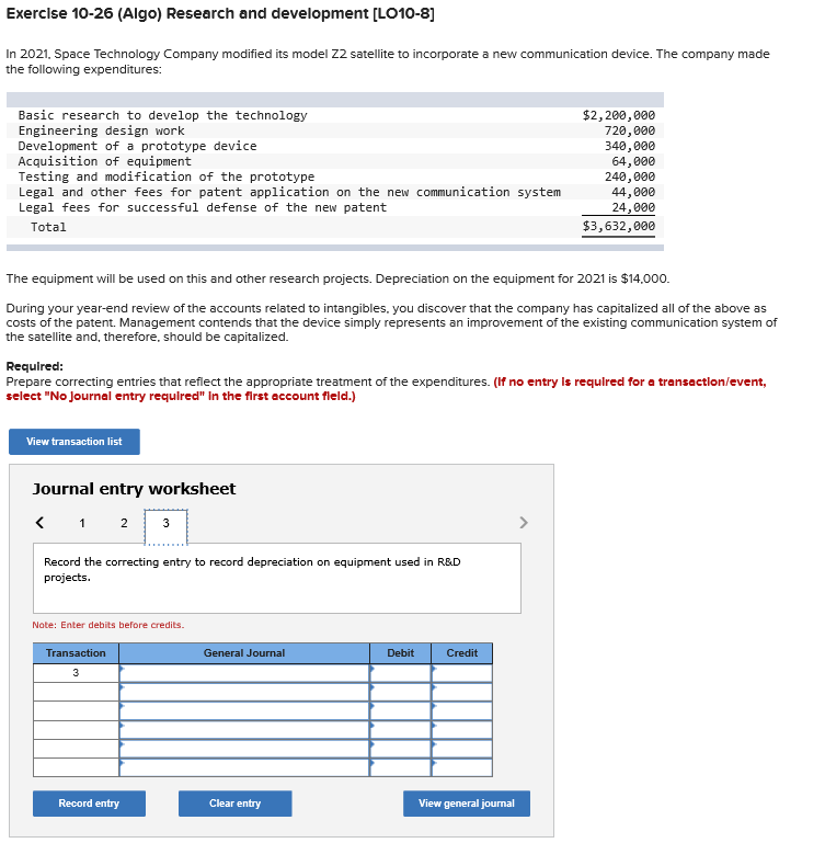 Solved Exercise 10-26 (Algo) Research and development | Chegg.com