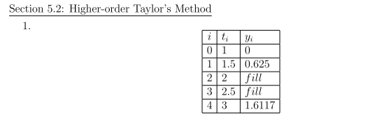 Solved = Section 5.2: Higher-order Taylor's Method 1. Use | Chegg.com
