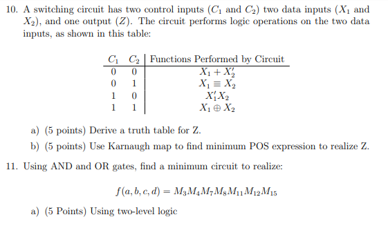 Solved 10. A switching circuit has two control inputs (C and | Chegg.com