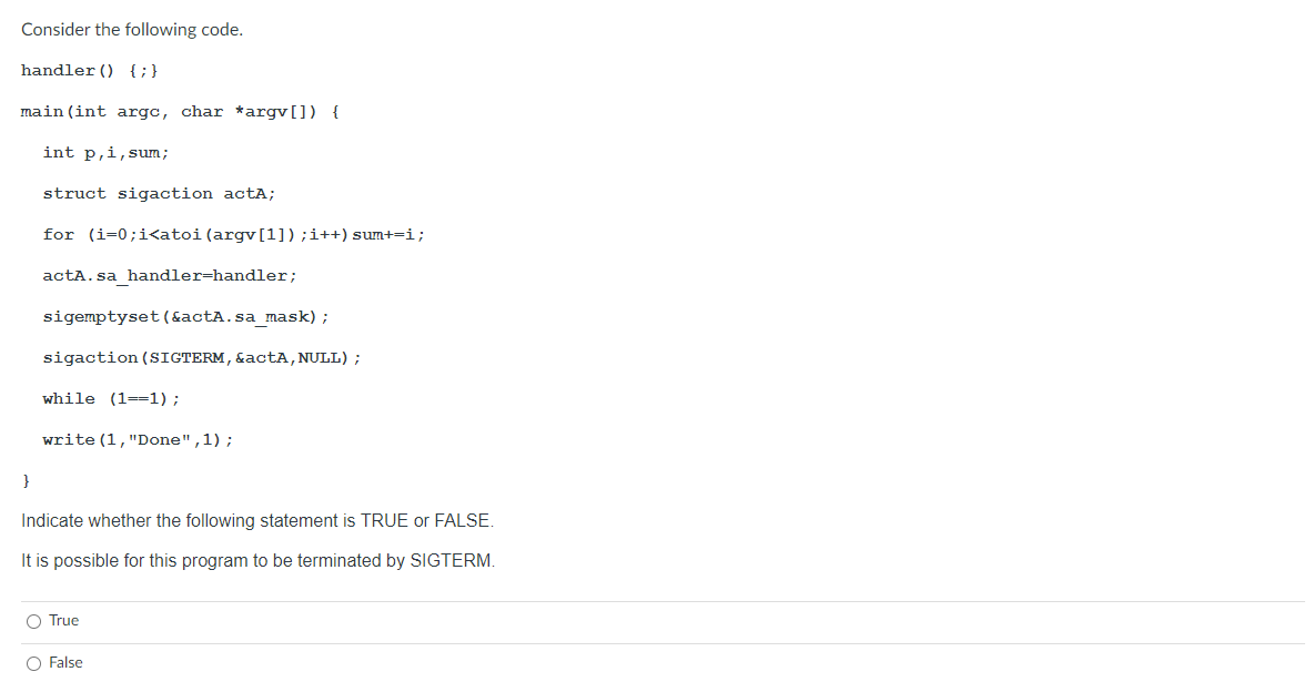Solved Consider the following code. handler() {:} main (int | Chegg.com