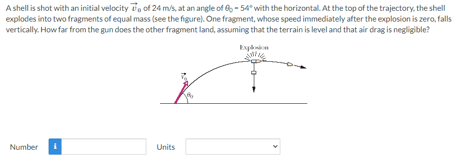Solved A shell is shot with an initial velocity v0 of 24 | Chegg.com