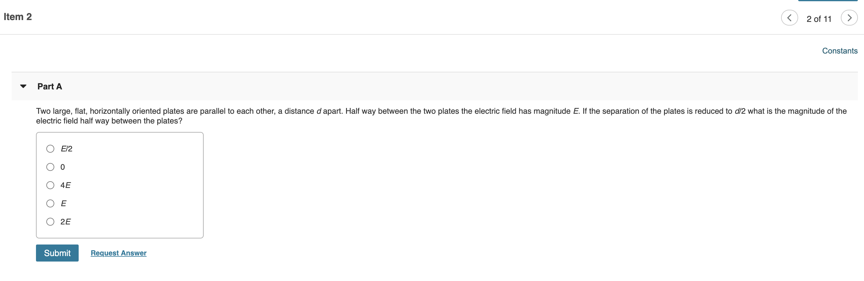 Solved Item 2 Constants Part A Two large, flat, | Chegg.com