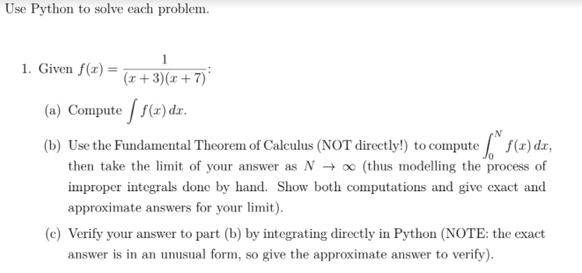 Solved Use Python to solve each problem. 1 1. Given f(x) = | Chegg.com