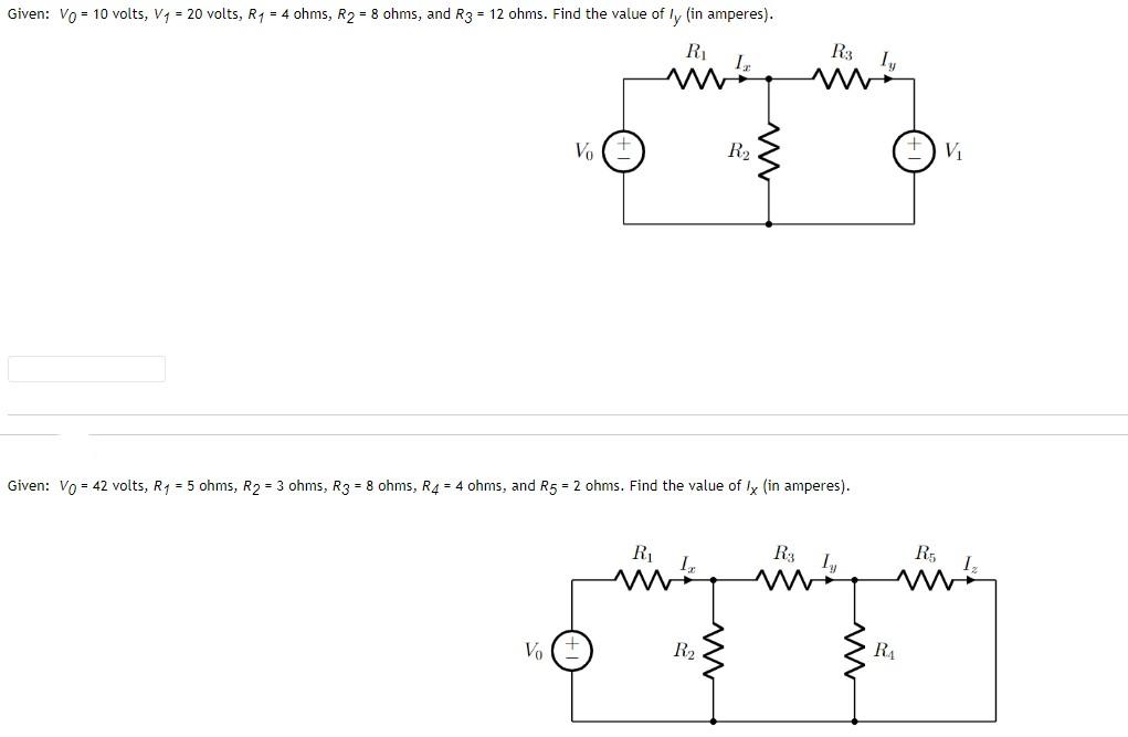 Solved Given: V0=42 volts, R1=5 ohms, R2=3 ohms, R3=8 ohms, | Chegg.com