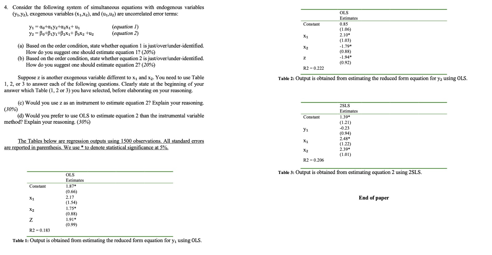 4. Consider the following system of simultaneous | Chegg.com