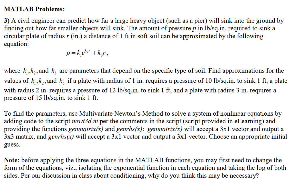 Solved MATLAB Problems: 3) A civil engineer can predict how | Chegg.com
