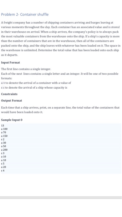 Solved Problem 2- Container shuffle A freight company has a | Chegg.com