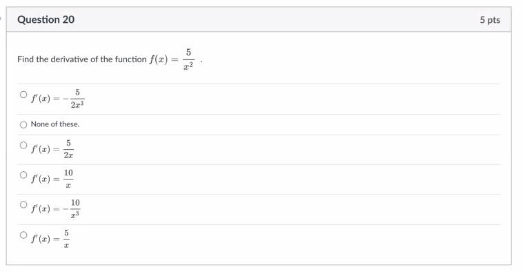 Solved Find the derivative of the function f(x)=x25. | Chegg.com