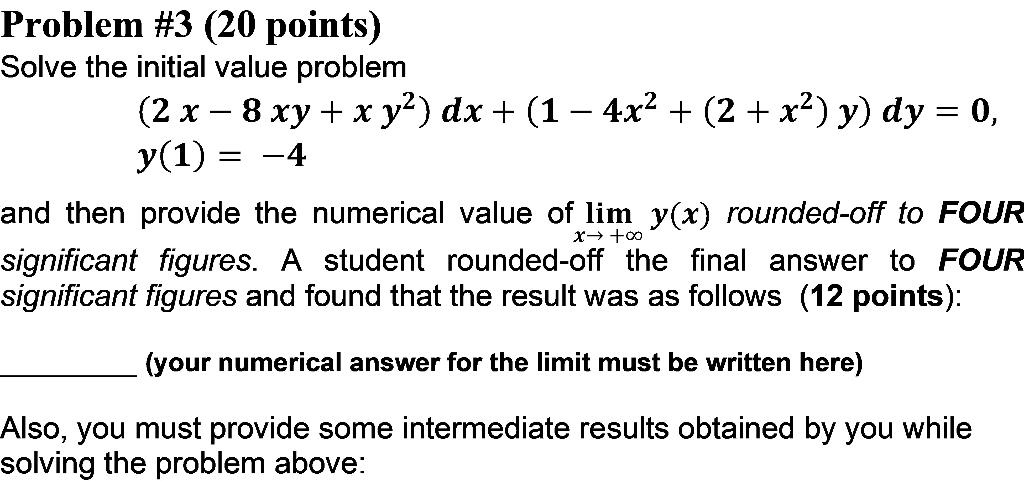 Solved Problem #3 (20 points) Solve the initial value | Chegg.com