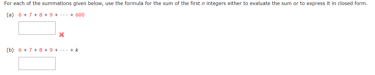 Solved For each of the summations given below, use the | Chegg.com