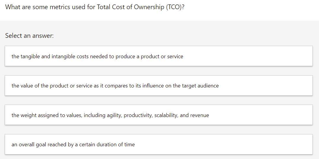 Solved What Are Some Metrics Used For Total Cost Of Chegg