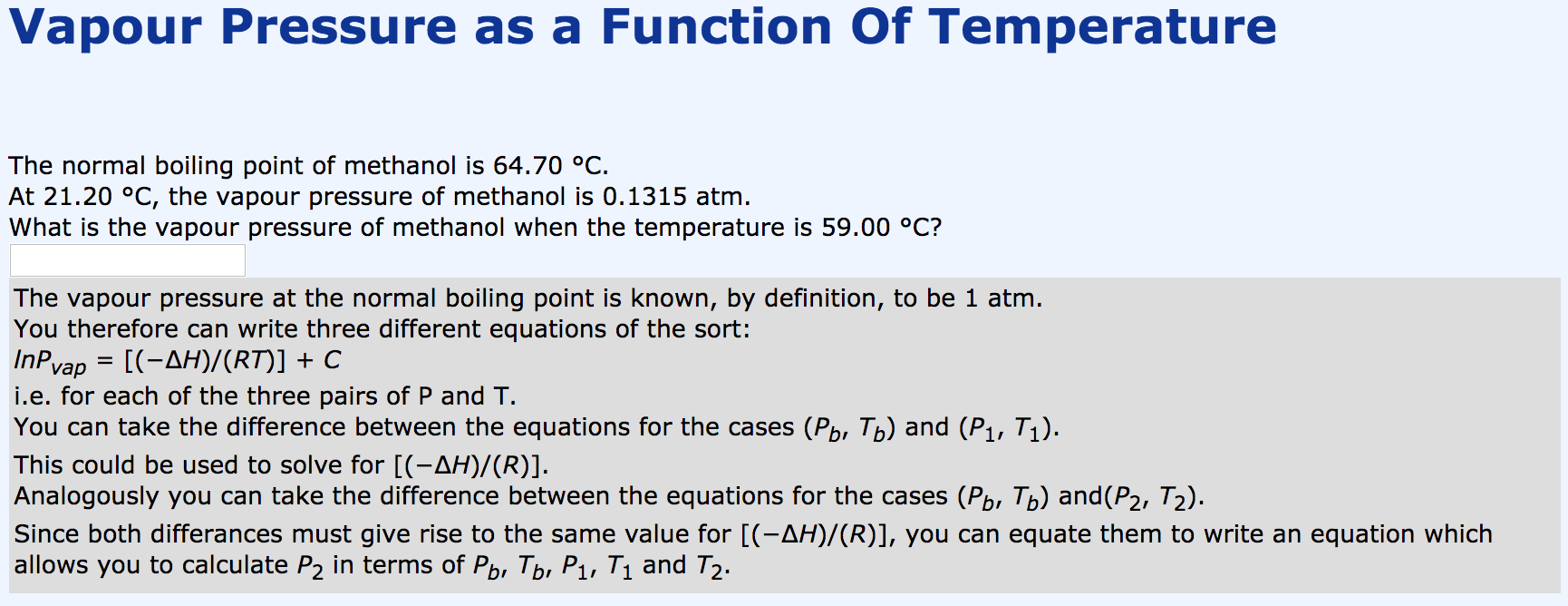 Solved Vapour Pressure as a Function Of Temperature The | Chegg.com