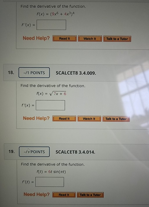 Solved Find the derivative of the function. F(x) = (9x6 + | Chegg.com