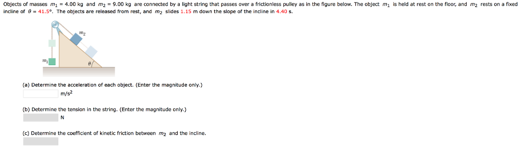 Solved Objects of masses m1 = 4.00 kg and m2 = 9.00 kg are | Chegg.com