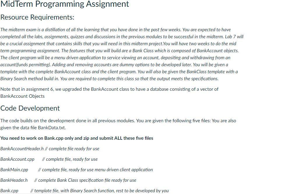 Midlerm Programming Assignment Resource Requirements: | Chegg.com