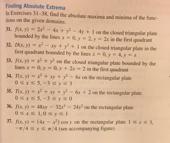 Solved Finding Absolute Extrema In Exercises 31 38 Find The