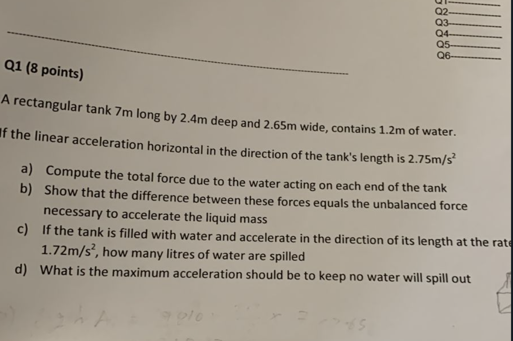 Solved A rectangular tank 7 m long by 2.4 m deep and 2.65 m | Chegg.com