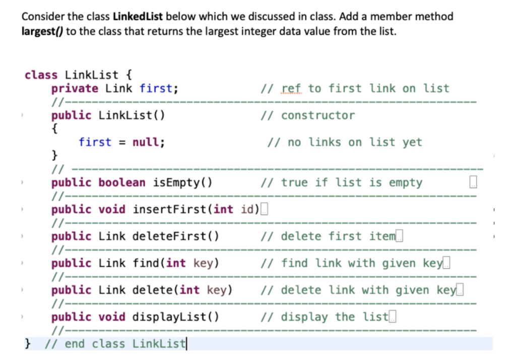 Consider the class LinkedList below which we | Chegg.com