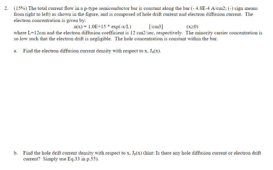 Solved (15%) The total current flow in a p-type | Chegg.com