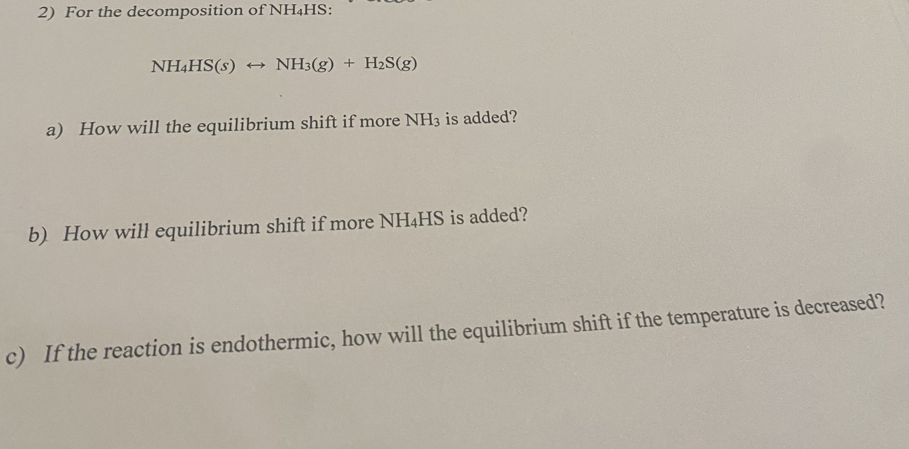 Solved For the decomposition of NH_(4)HS | Chegg.com