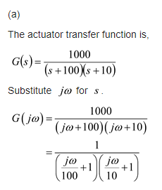 Solved (a) The actuator transfer function is, + 1000 G(s) (s | Chegg.com