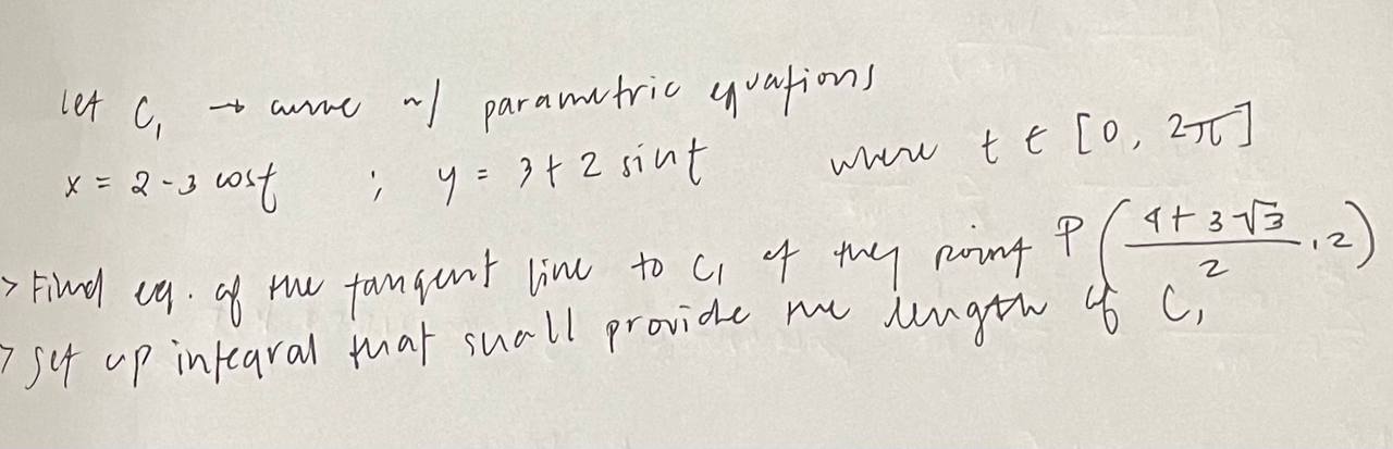 Solved let C, + curve / parametric equations y = 3 + 2 sint | Chegg.com