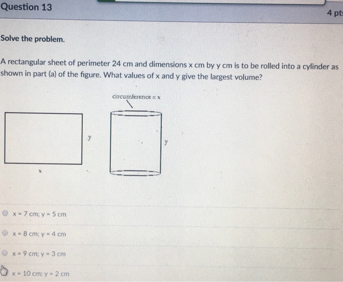 Solved Question 13 4 pt Solve the problem. A rectangular | Chegg.com